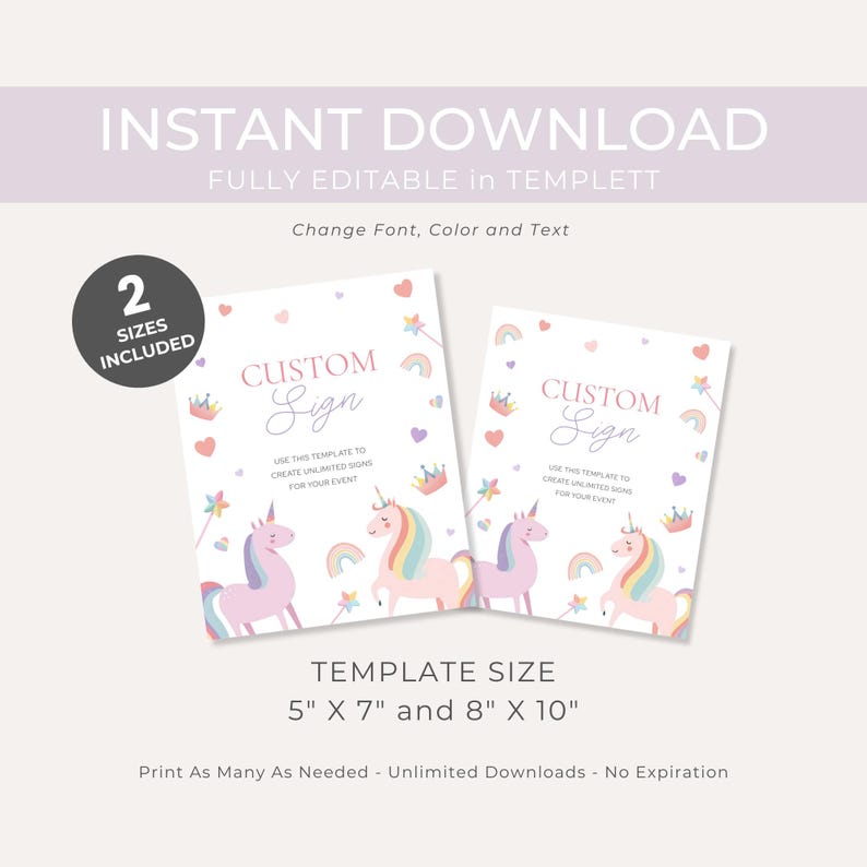 Unicorn Party Table Sign, Editable Custom Party Sign Template, Pastel ...