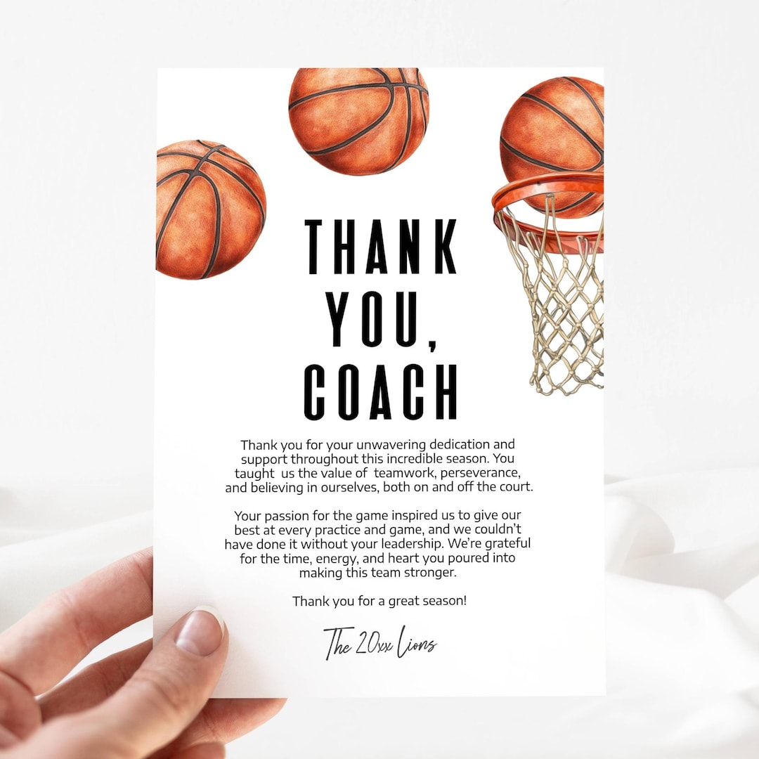 Basketball Coach Thank You Card, Basketball Coach Gift, Coach ...