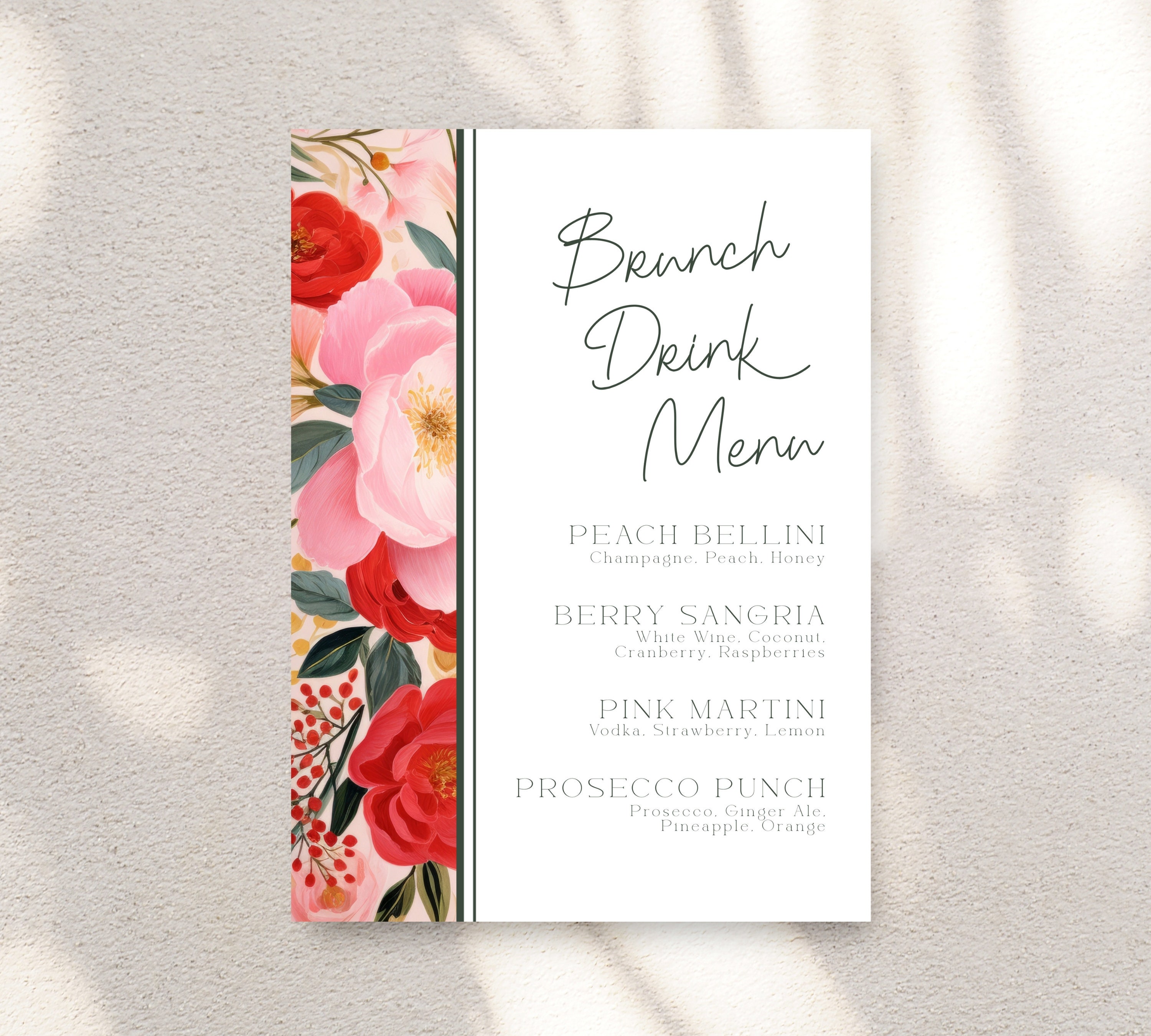 Custom Drink Menu, Printable Bar Menu Template, Editable Bridal Shower ...