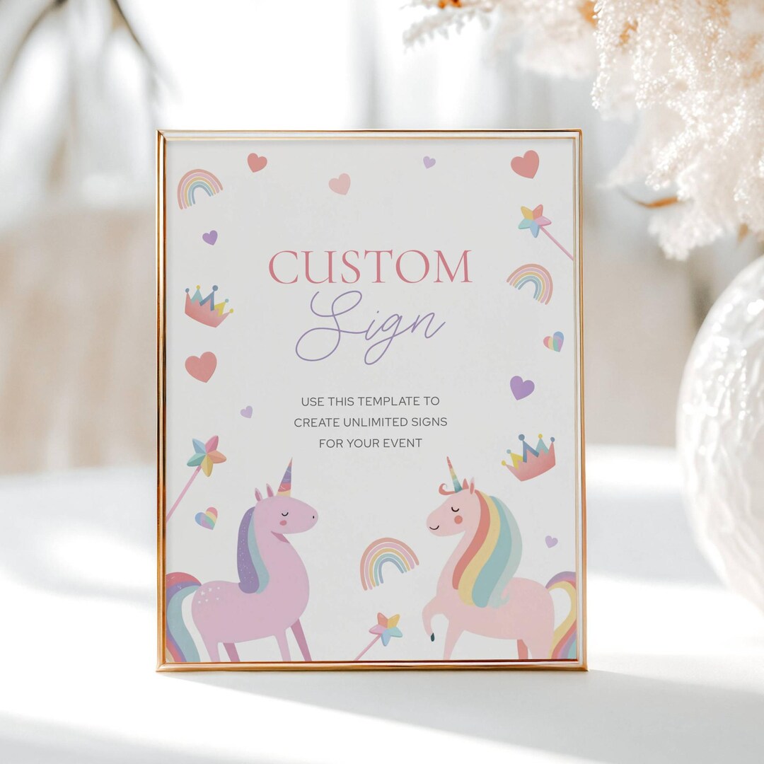 Unicorn Party Table Sign, Editable Custom Party Sign Template, Pastel ...