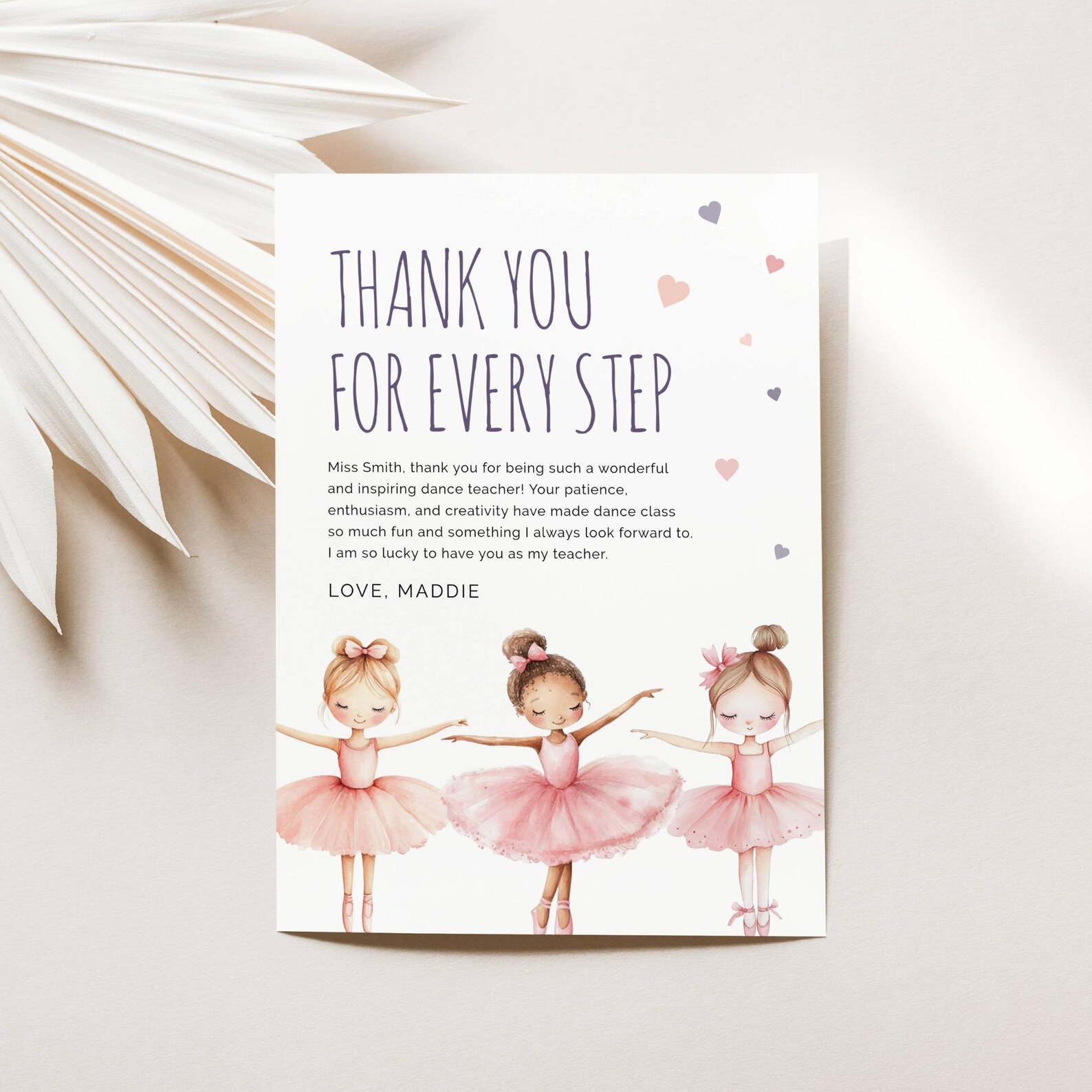 Dance Instructor Appreciation Card, Editable Dance Teacher Card, Thank ...