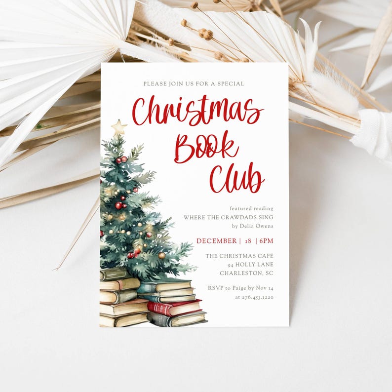 Christmas Book Club Invite Template, Book Club Christmas Digital ...