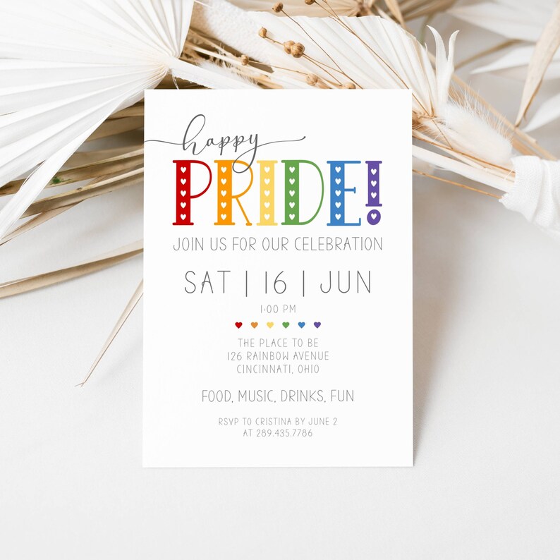Pride Party Invitation Template, Happy Pride Rainbow Invite, LGBTQ ...