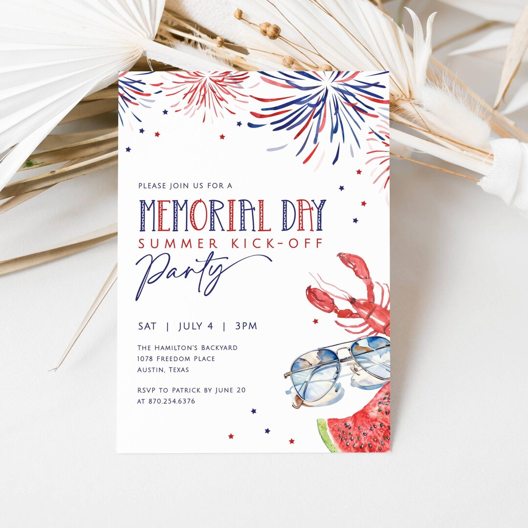 Memorial Day Weekend Invitation, Summer Kick off Party Invite, Digital ...