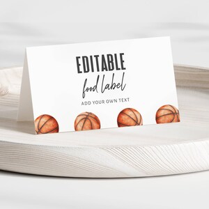 Basketball Party Food Labels, Editable Snack Table Tent Cards, Slam ...