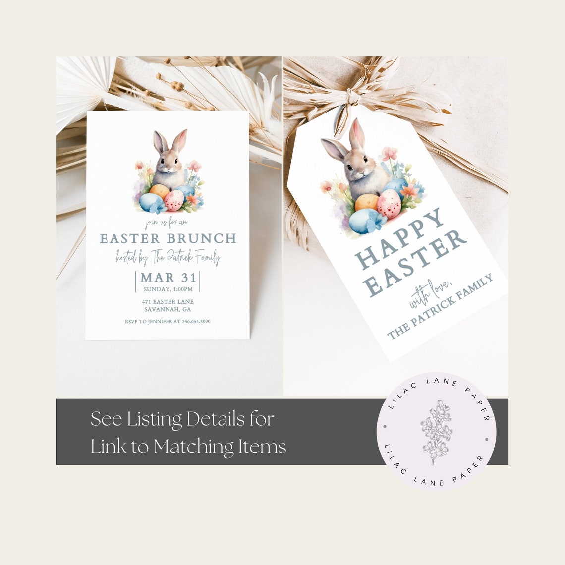 Easter Bunny Gift Tag Printable Editable, Happy Easter Tag Instant ...