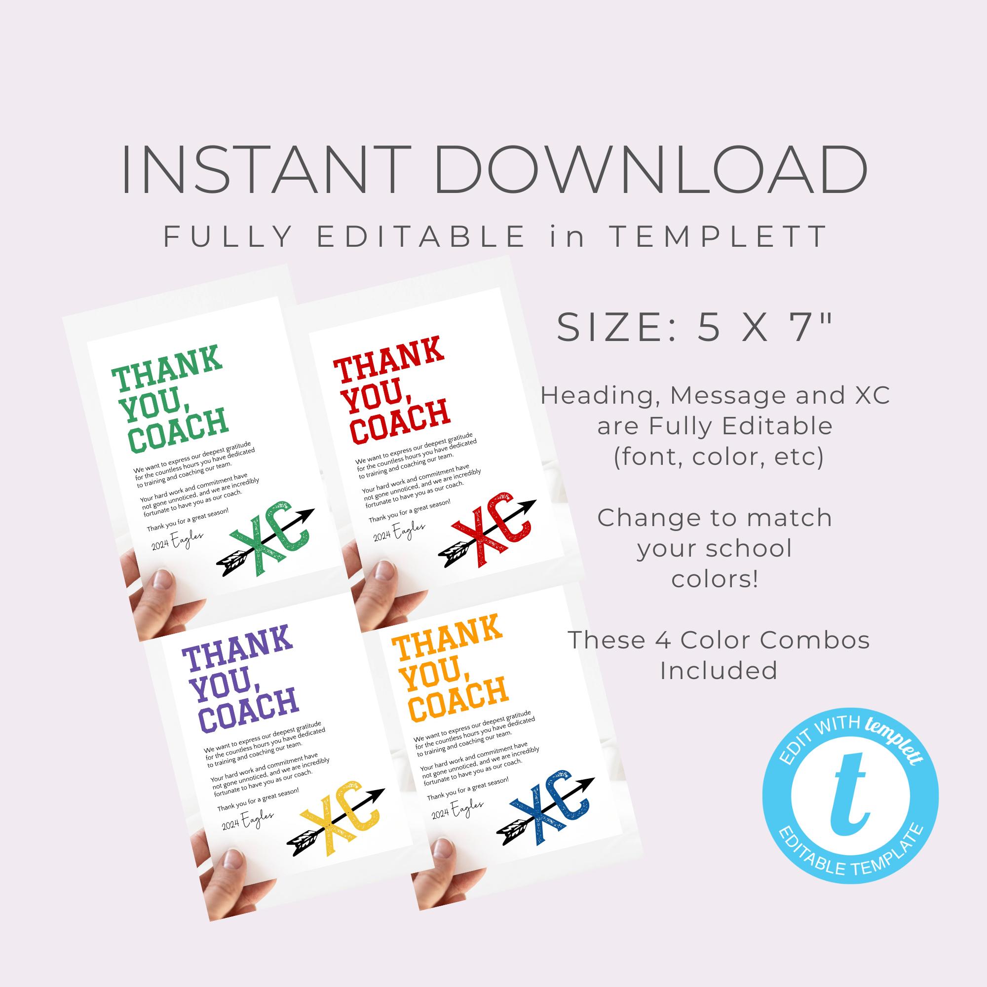 XC Coach Thank You Card Template, Cross Country Coach Thank You, Coach ...