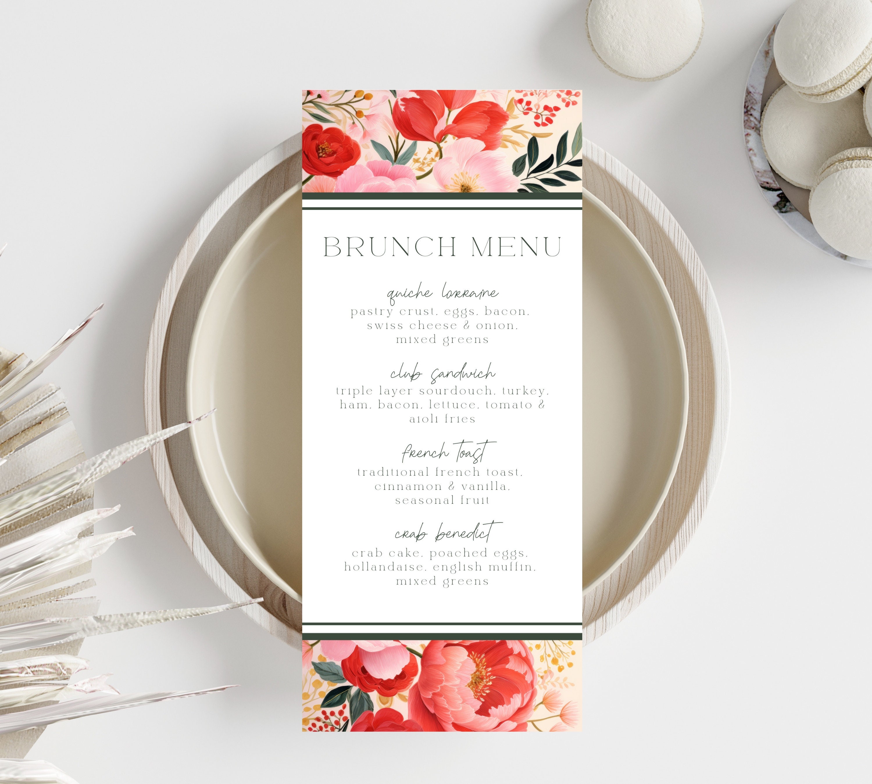 Bright Floral Menu Card Template, Printable Menu, Bridal Shower Menu ...