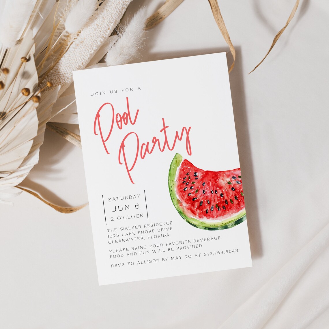 Watermelon Pool Party Invitation Template, Swim Party Invite Editable ...