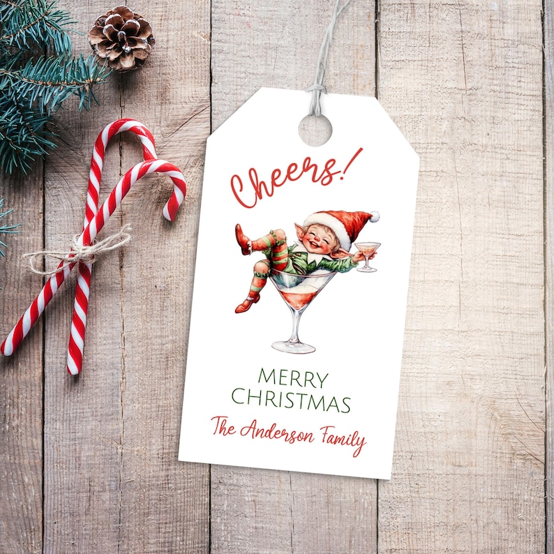 Cheers Gift Tags, Christmas Martini Gift Tag, Tipsy Elf Gift Tags ...