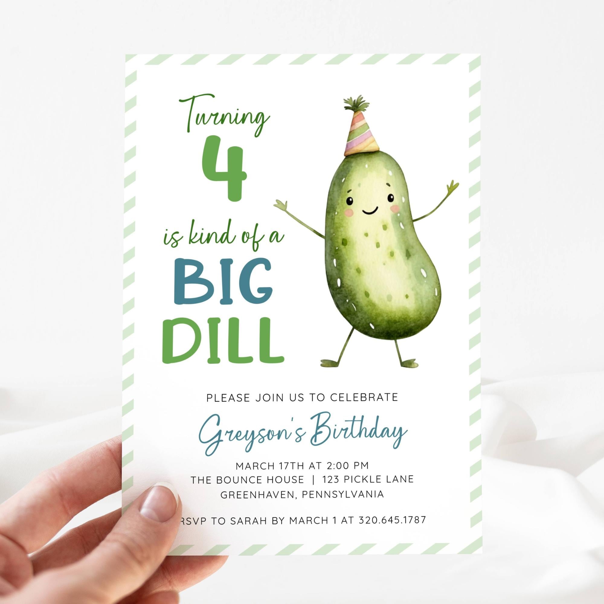 Pickle Invitation Editable Template, Kids Birthday Party Dill Pickle ...