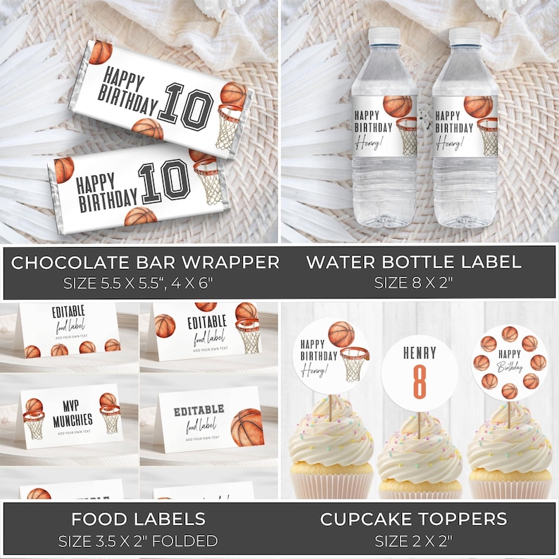 Basketball Birthday Party Template Bundle, Editable Basketball Theme ...