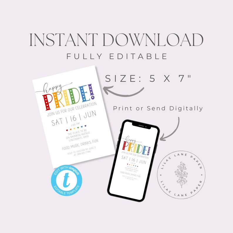 Pride Party Invitation Template, Happy Pride Rainbow Invite, LGBTQ ...