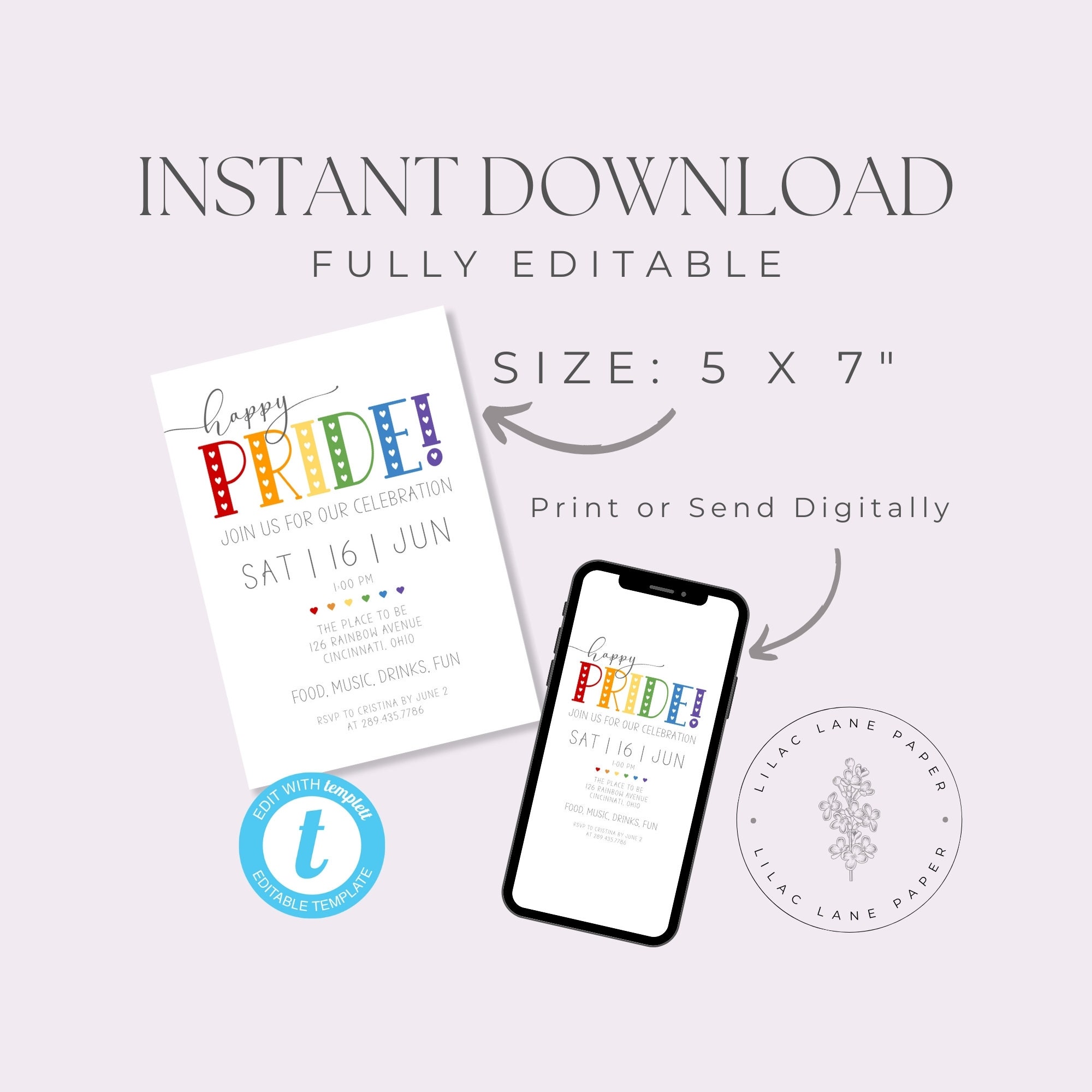 Pride Party Invitation Template, Happy Pride Rainbow Invite, LGBTQ ...