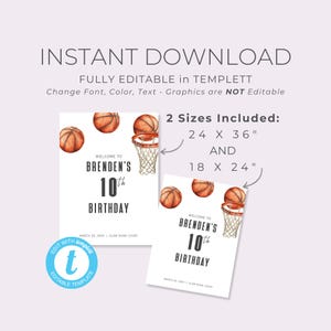 Basketball Birthday Welcome Sign Editable, Sports Themed Party Welcome ...