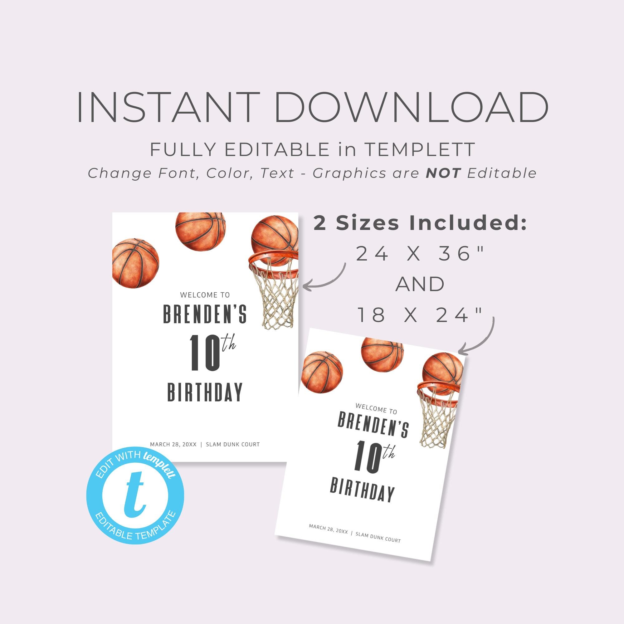 Basketball Birthday Welcome Sign Editable, Sports Themed Party Welcome ...