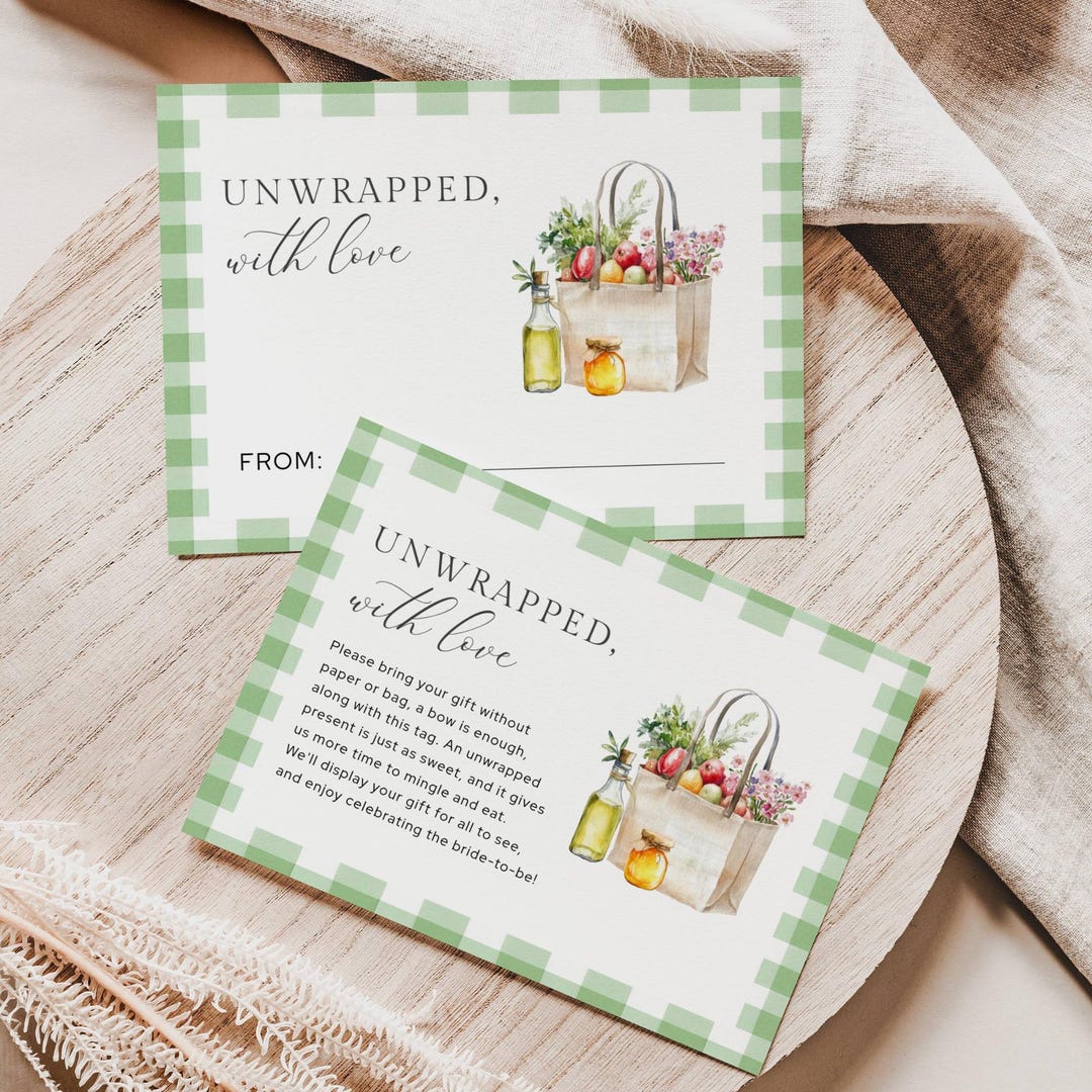 Unwrapped Gifts Shower Insert, Market Theme Bridal Shower Editable ...