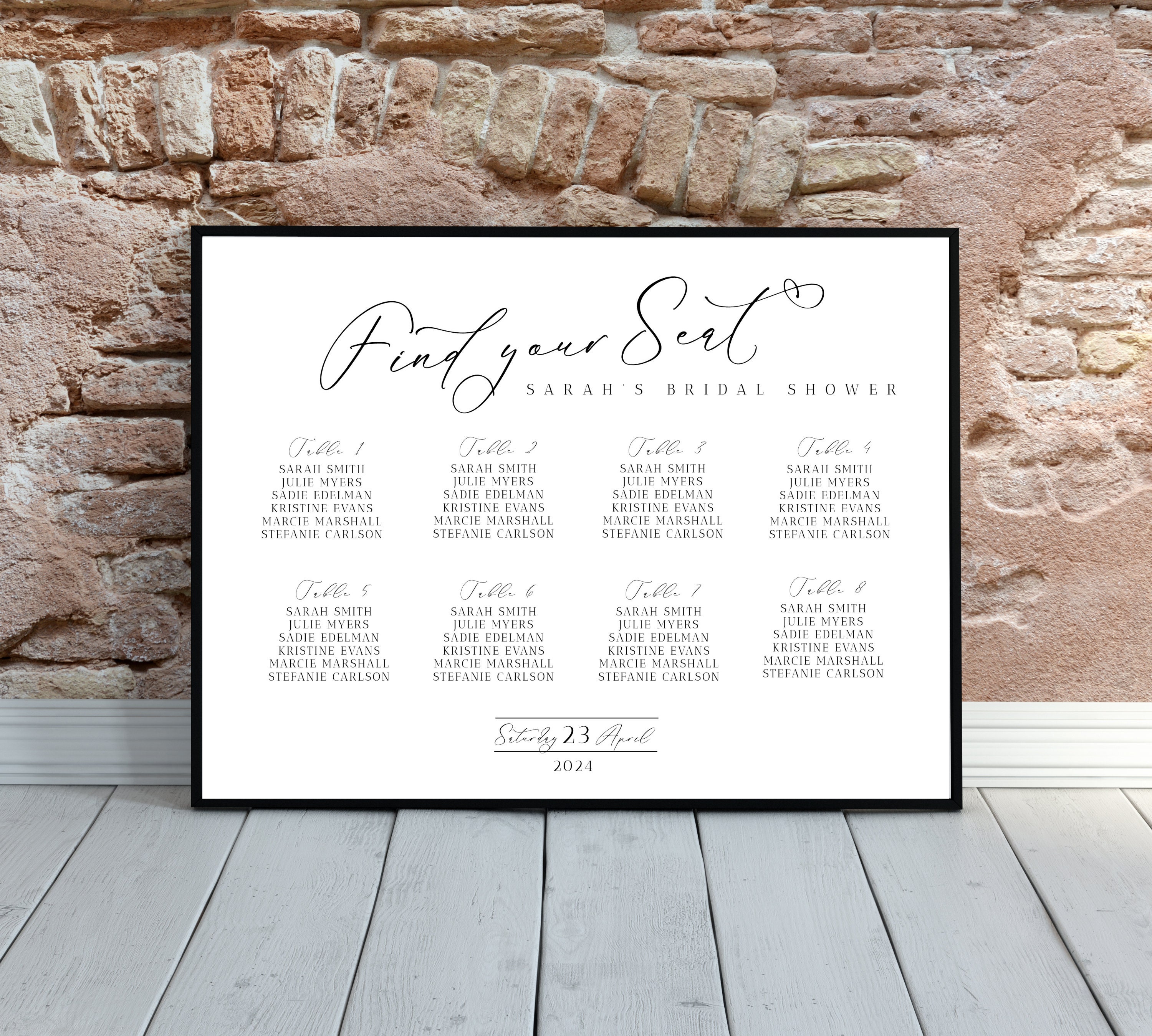 Editable Seating Chart, Bridal Shower Table Assignment Sign, Find Your ...