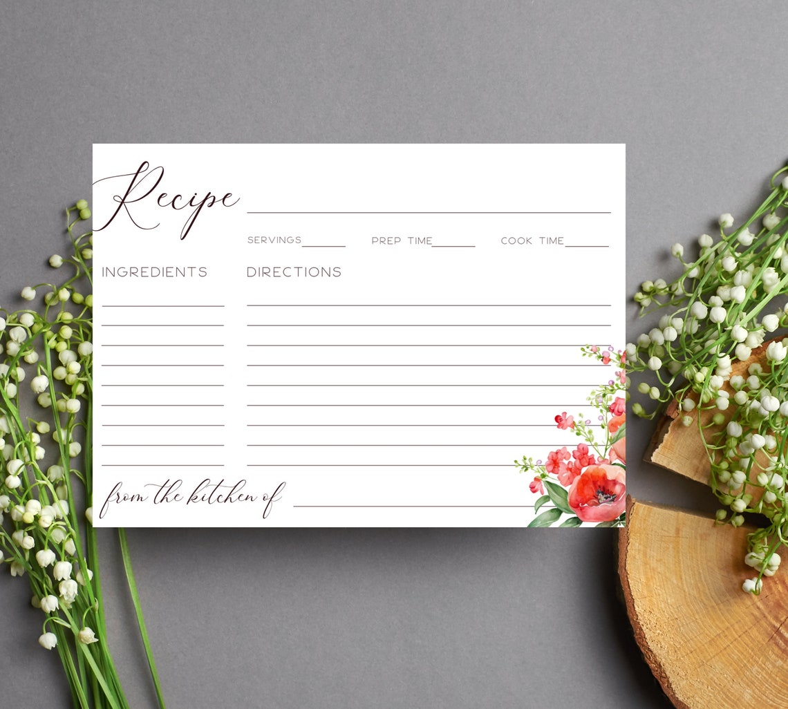 Bridal Shower Recipe for the Bride to Be Cards Printable, Bridal Shower ...