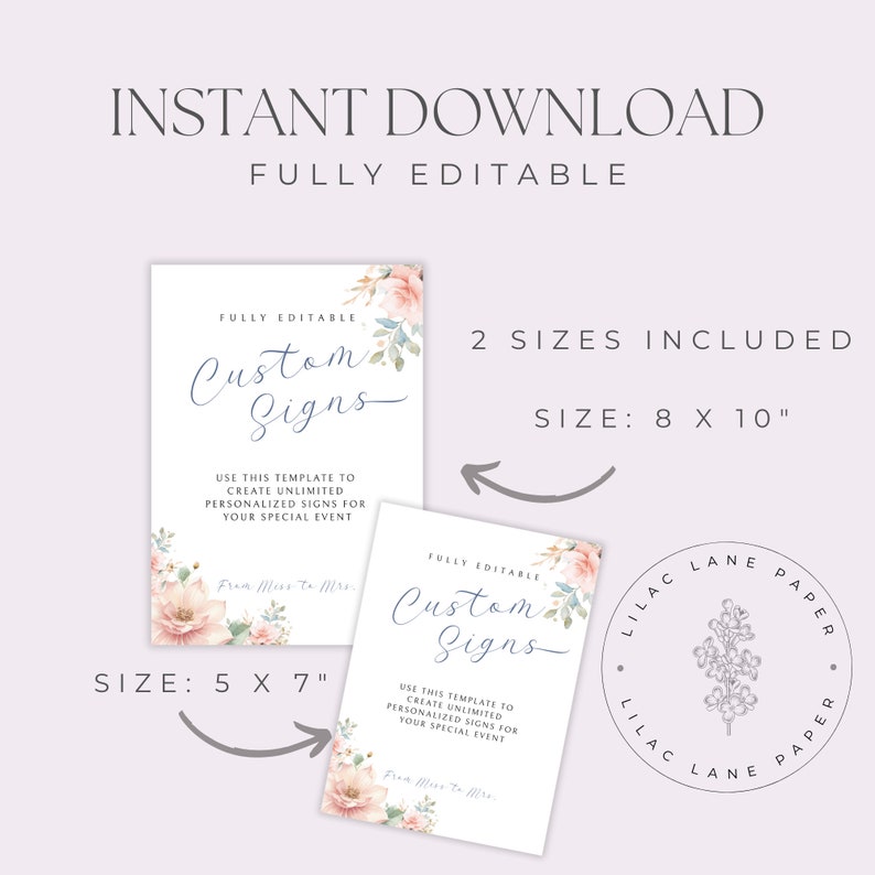Custom Sign Template, Bridal Shower Sign, Instant Download, Shower ...