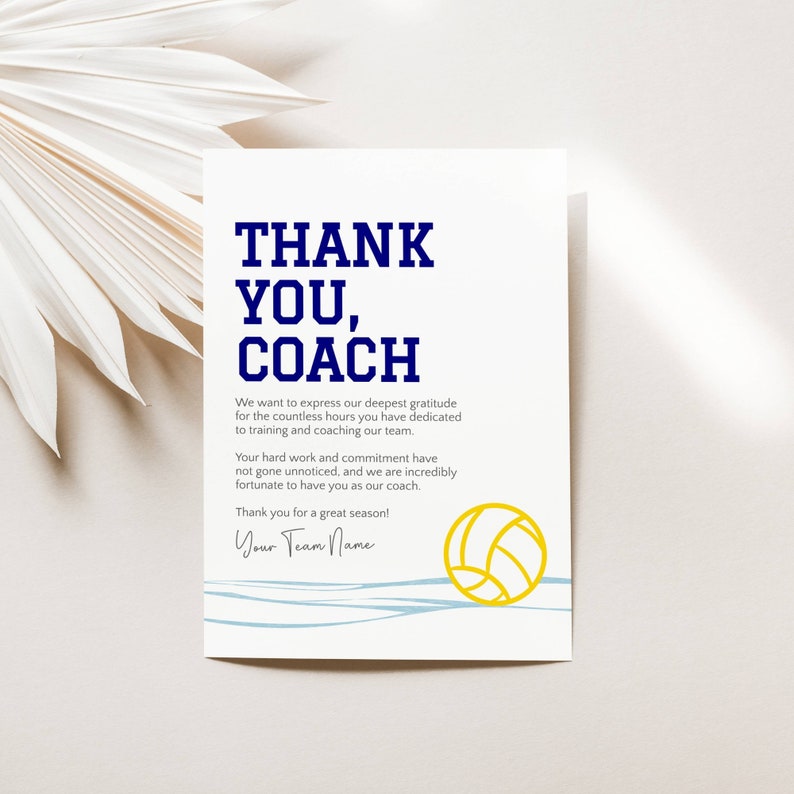 Water Polo Coach Thank You Card Template, Coach Appreciation Gift ...