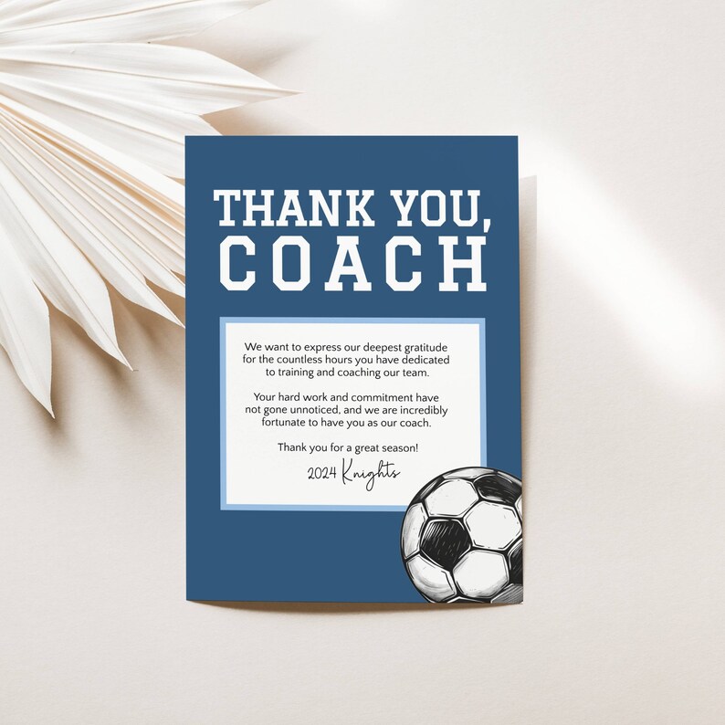 Soccer Coach Thank You Card Template, Thank You Coach Card Editable ...