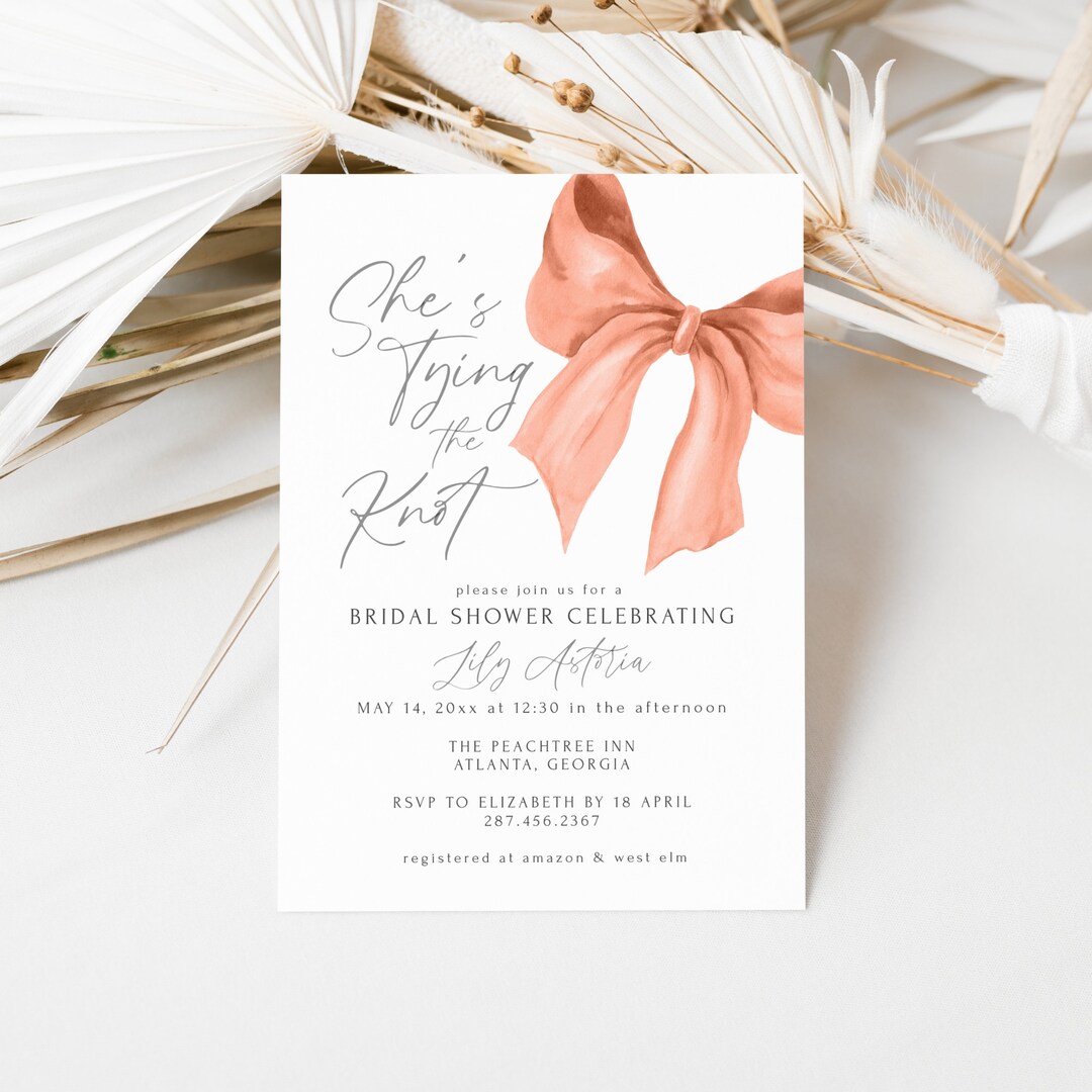 Bow Bridal Shower Invite Editable, Tying the Knot Bridal Shower ...