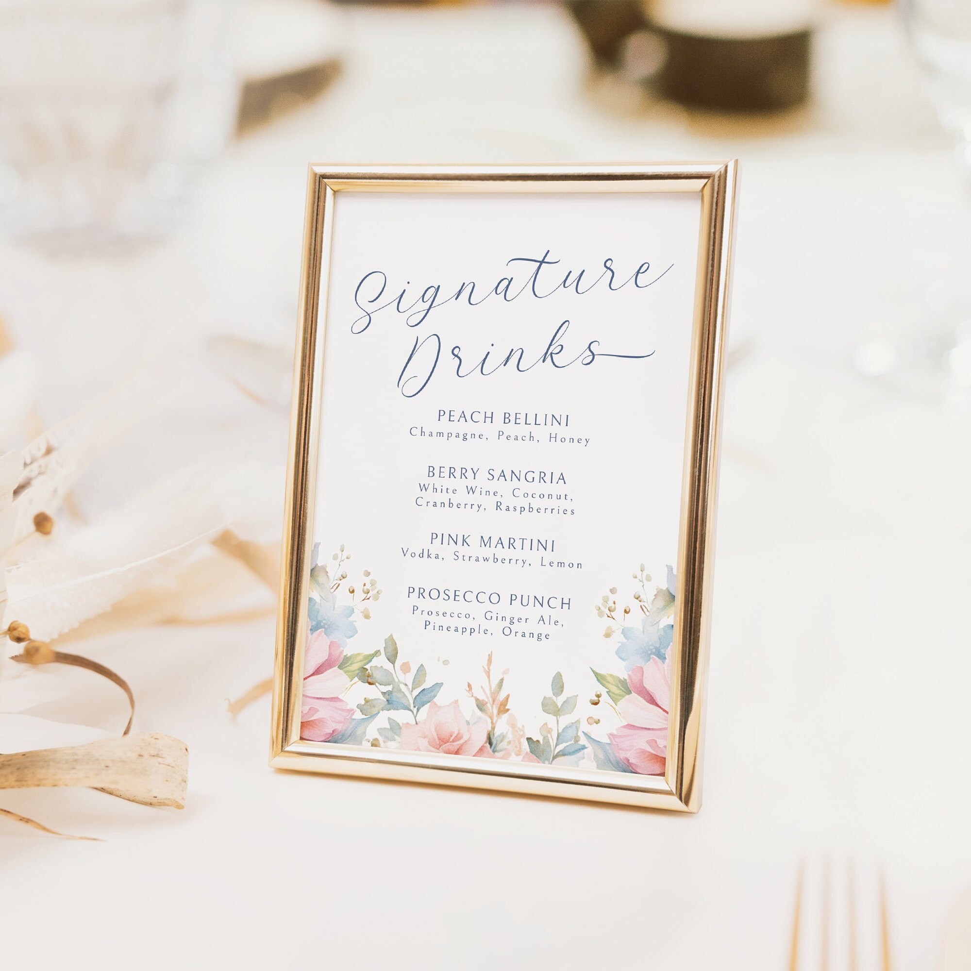 Bar Menu Template, Custom Drinks Menu Printable, Pastel Floral Tea ...