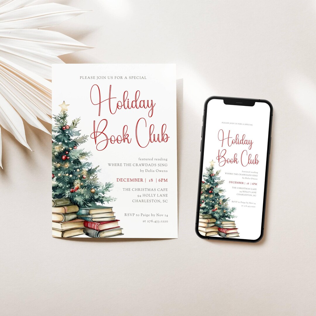 Book Club Christmas Invite Template, Holiday Book Club Digital, Womens ...