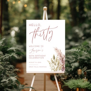 Thirty Birthday Sign Pink, Hello Thirty Birthday Sign, 30th Birthday ...