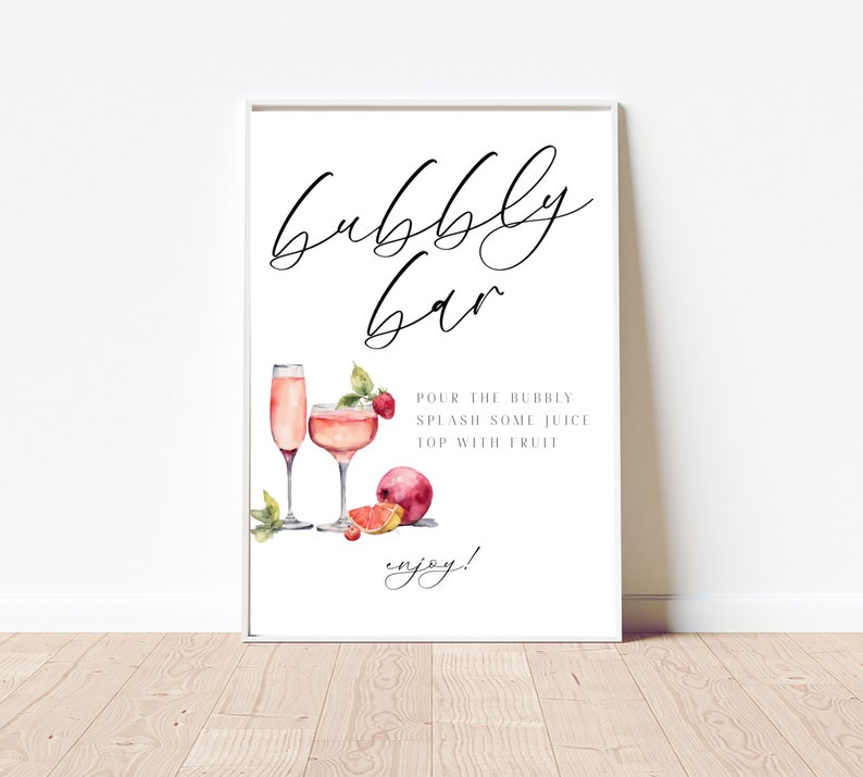 Bubbly Bar Sign, Mimosa Bar Sign Template, Bridal Shower Drink Sign ...