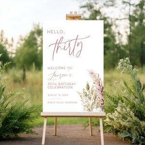 Thirty Birthday Sign Pink, Hello Thirty Birthday Sign, 30th Birthday ...