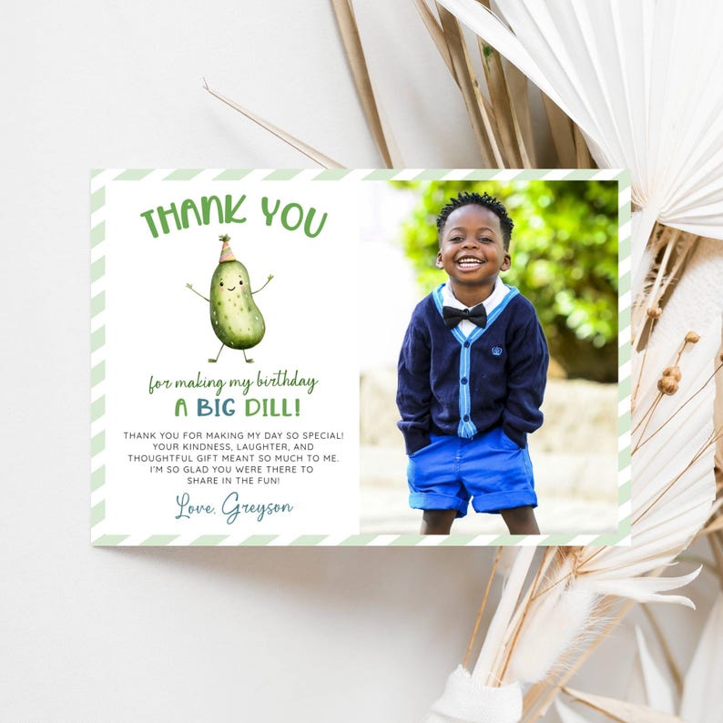 Pickle Birthday Thank You Card, Dill Pickle Party, Pickle Theme ...