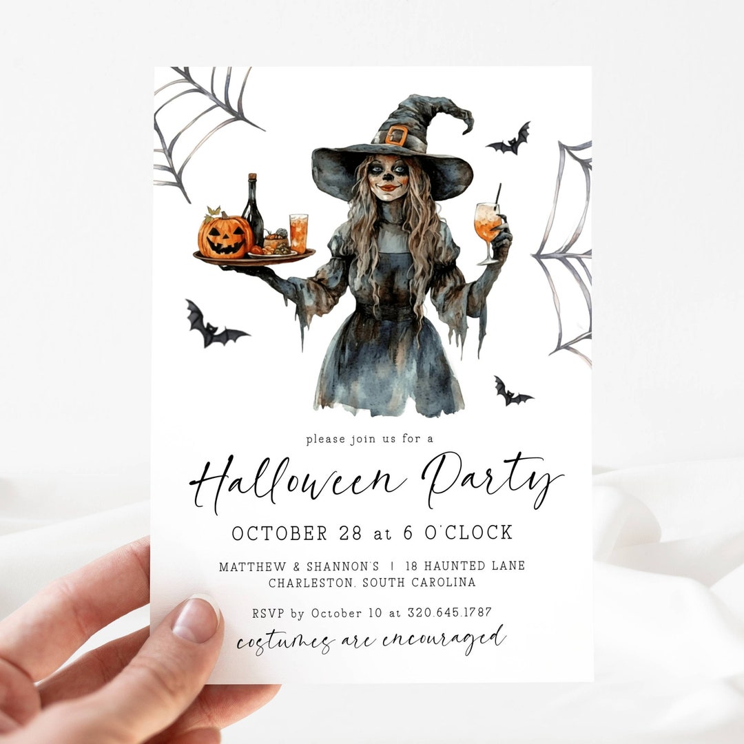 Witch Halloween Party Invitation Template, Editable Halloween Costume ...