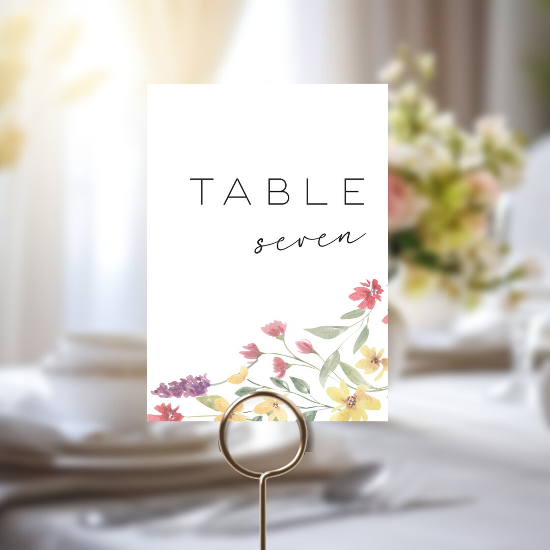 Table Number Sign Template, Wildflower Floral Bridal Shower Table ...