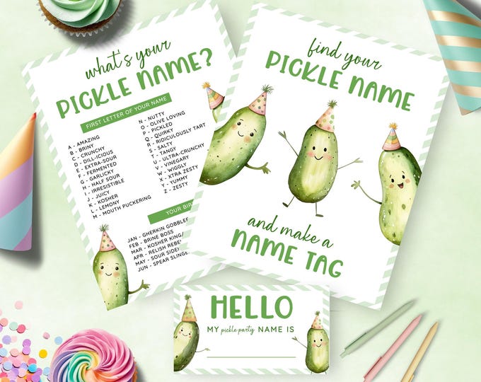 What's Your Pickle Name Game + Name Tags, Pickle Themed Party Activity ...