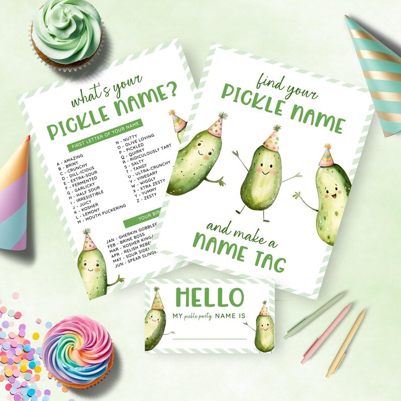 Pickle Name Game Printable With Name Tags, Pickle Party Theme Game, Big ...