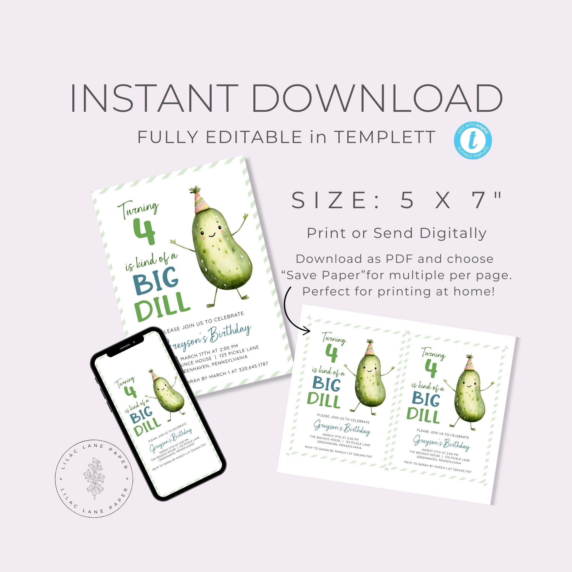 Pickle Invitation Editable Template, Kids Birthday Party Dill Pickle ...