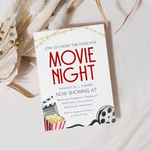 Movie Party Invitation Template, Backyard Movie Night, Movie Night ...