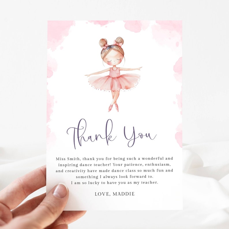 Dance Teacher Thank You Card Template, Ballet Thank You Card, Editable ...