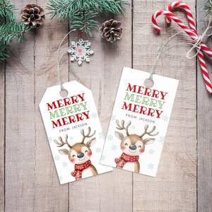 Christmas Gift Tag Reindeer, Merry Merry Merry Gift Tag, Printable Gift ...