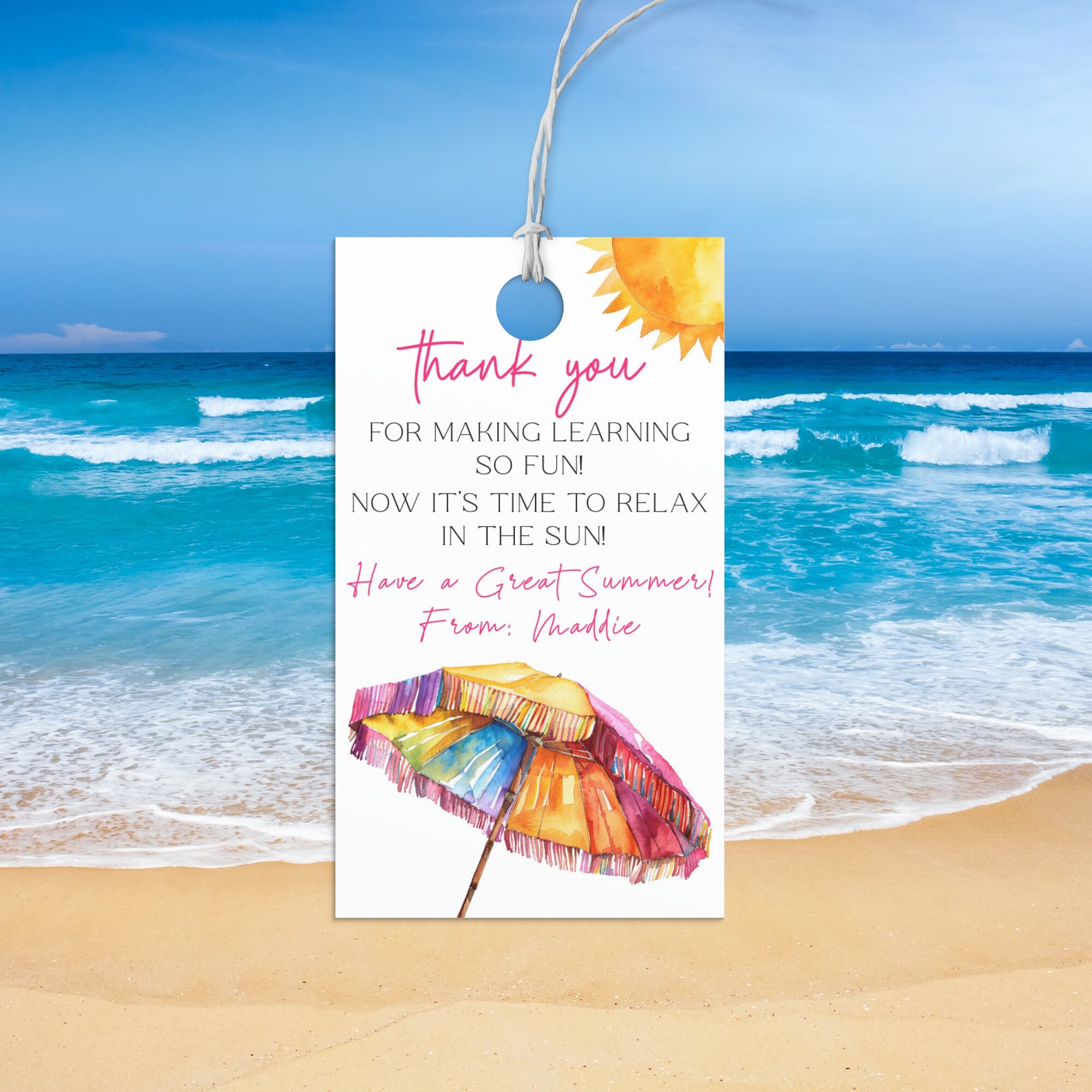 End of Year Teacher Gift Tag, Teacher Appreciation Gift Tags, Beach ...
