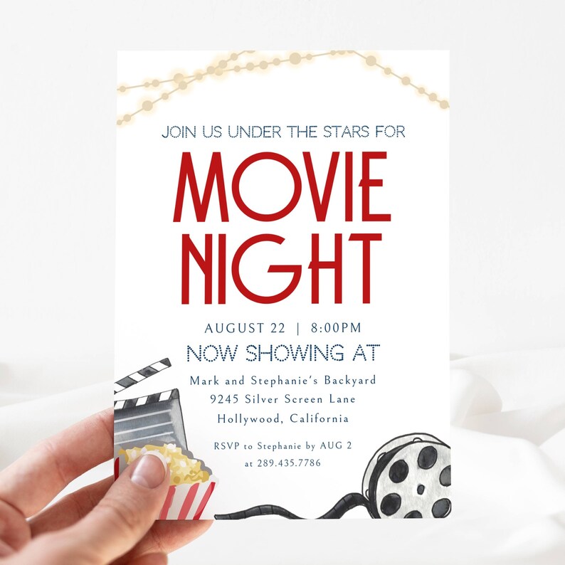Movie Party Invitation Template, Backyard Movie Night, Movie Night ...