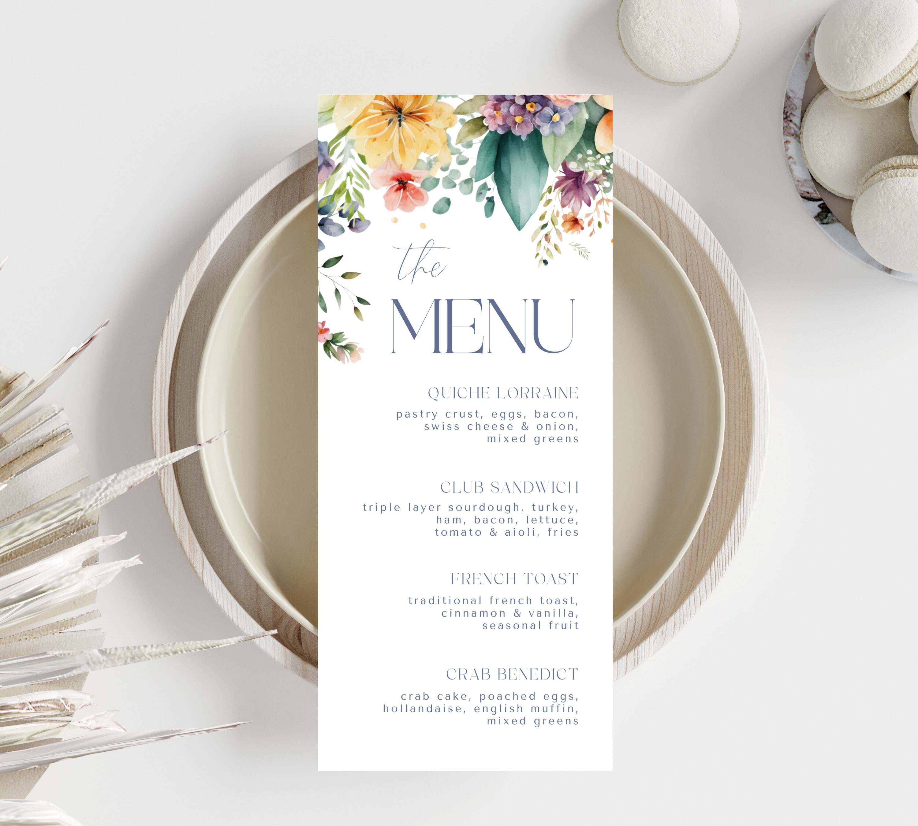 Floral Menu Card Template, Bridal Shower Menu Printable Editable, Baby ...