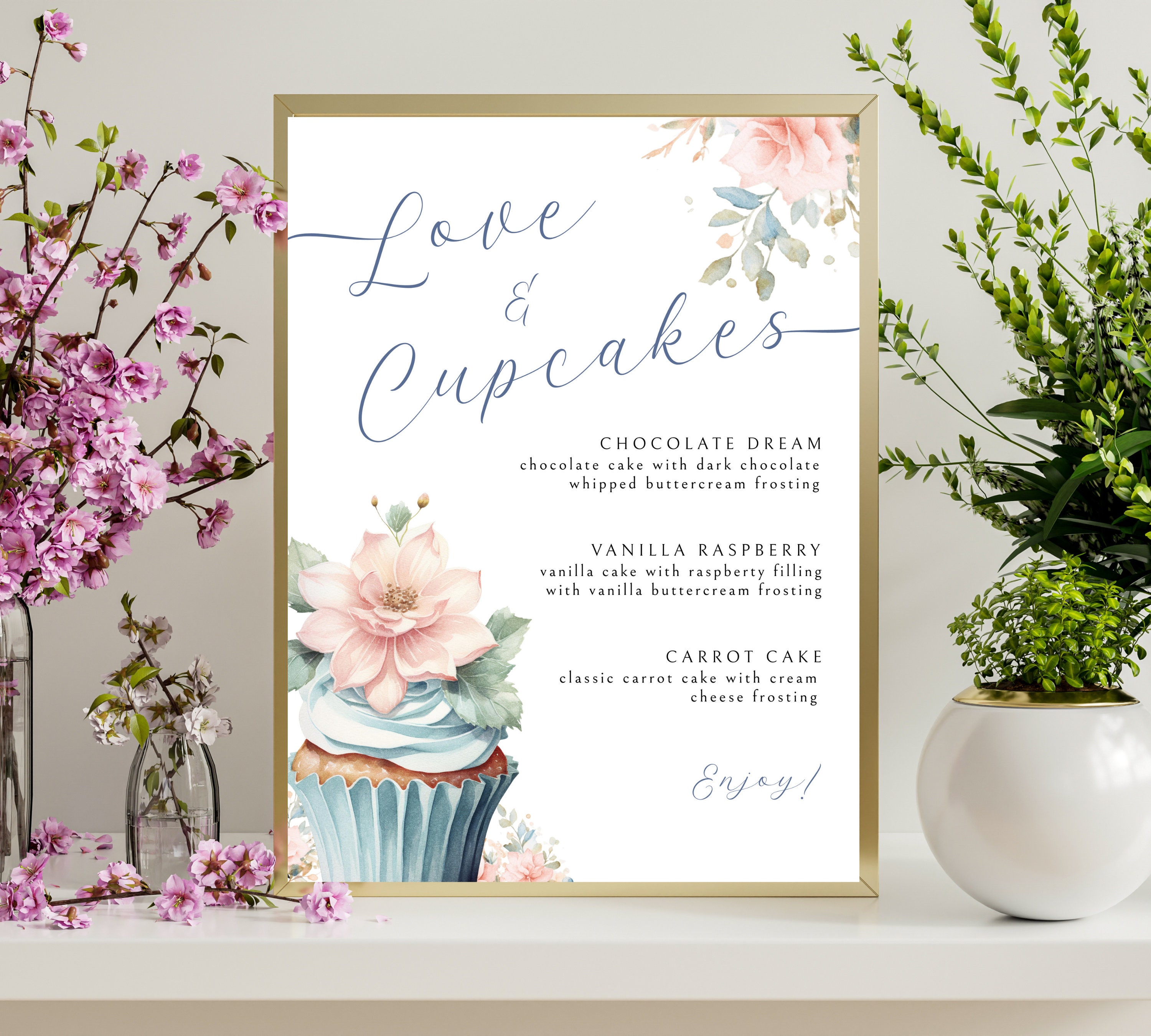 Cupcake Bar Sign, Cupcake Menu Template, Instant Download, Bridal ...