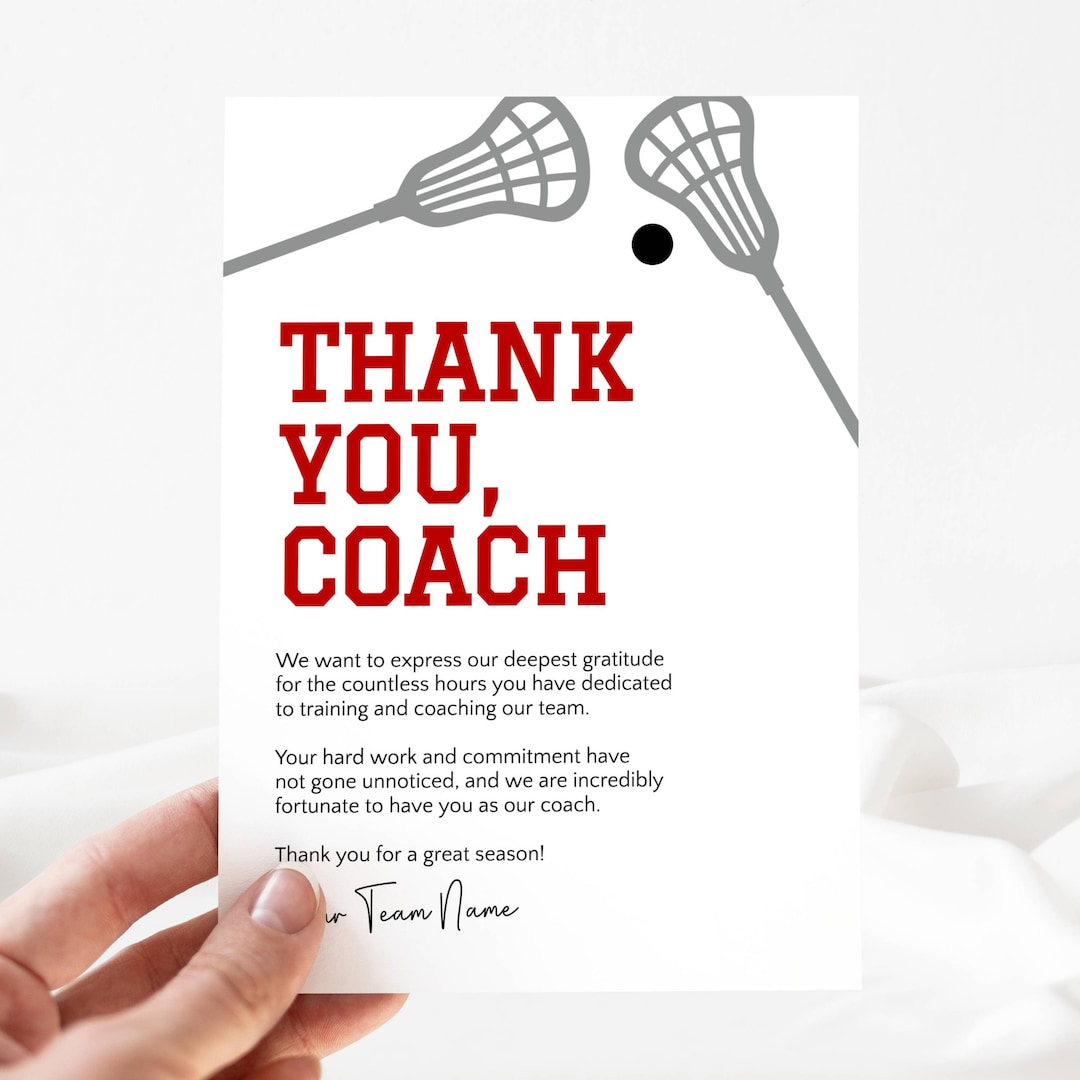 Lacrosse Coach Thank You Card Template, Editable Thank You Coach, Coach ...