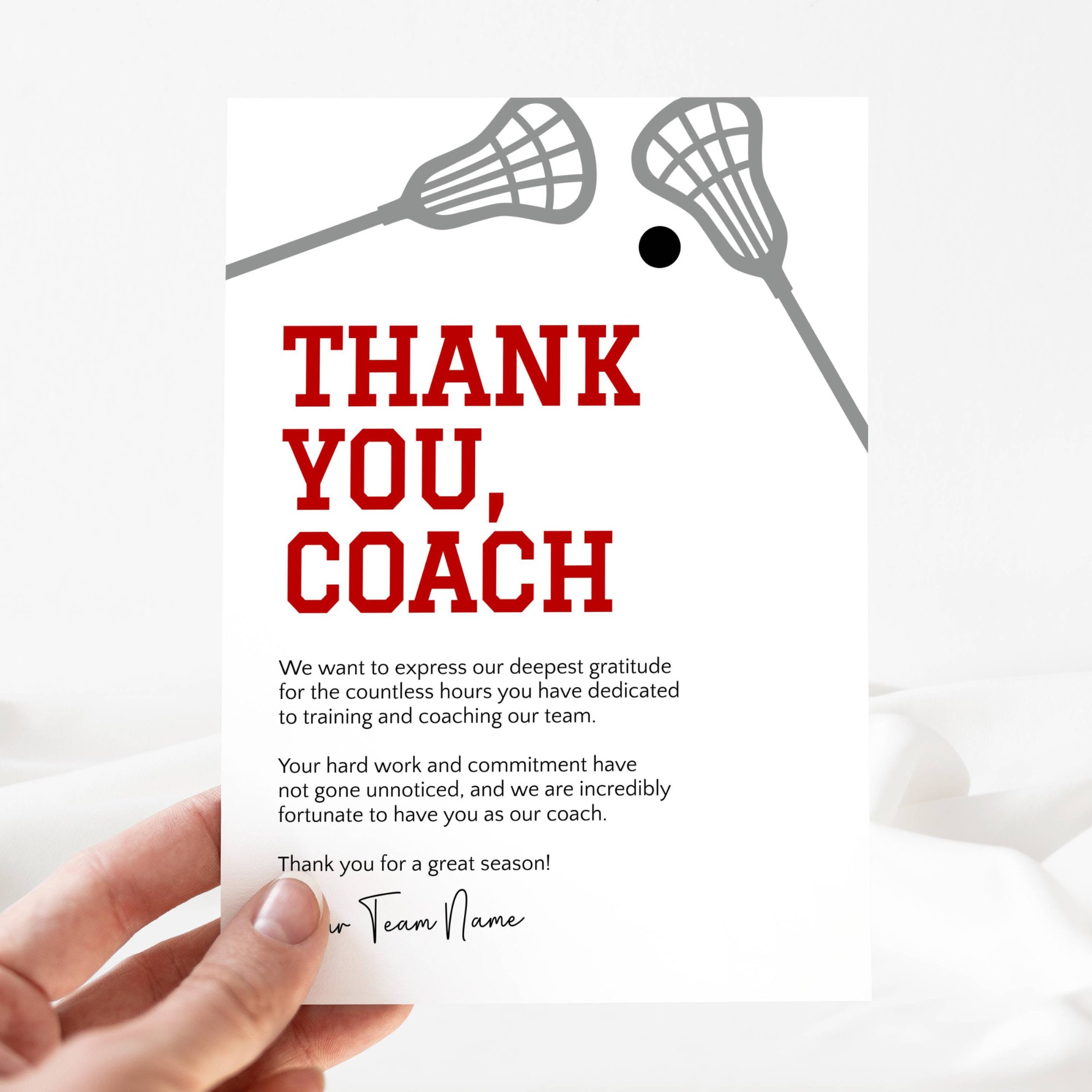 Lacrosse Coach Thank You Card Template, Editable Thank You Coach, Coach ...