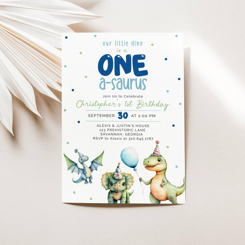 Dinosaur 1st Birthday Invite Template, Oneasaurus Birthday Party ...