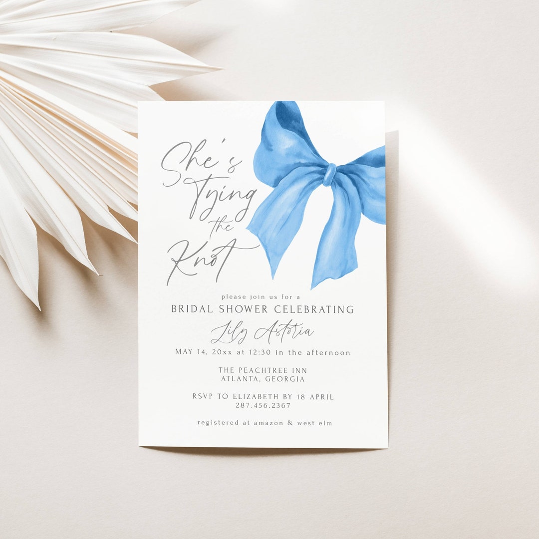 Blue Bow Bridal Shower Invitation Template, She's Tying the Knot Shower ...