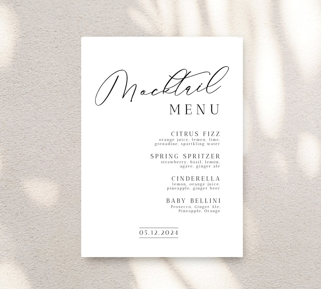Custom Bar Menu, Bridal Shower Drinks Sign, Editable Template, Bridal ...